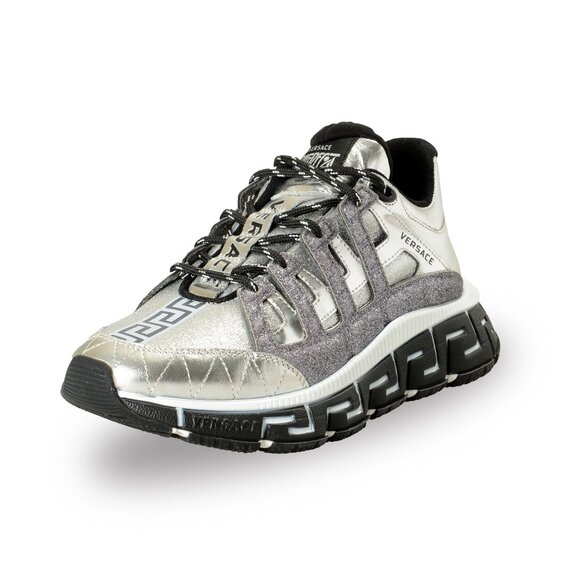 Versace | Shoes | Versace Mens Trigreca Silver Leather Logo Sneakers ...